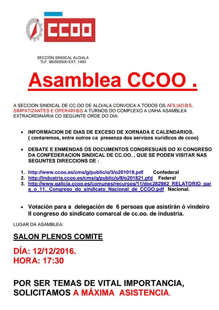 SECCIÓN SINDICAL ALO/ALA ALCOA SAN CIPRIAN: 2016-12-11