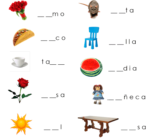 Pasitos al aprendizaje: Completar palabras