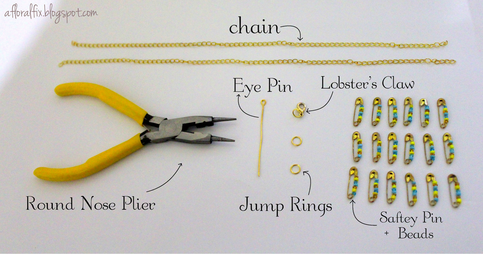 A Floral Fix: DIY: Safety Pin + Bead Necklace