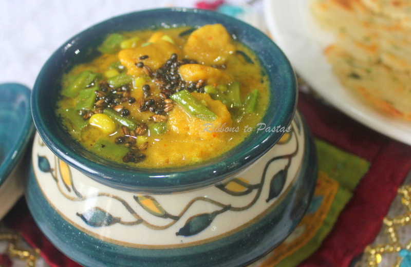 Chauli Dhokli / Long Beans with Dumplings - Ribbons to Pastas