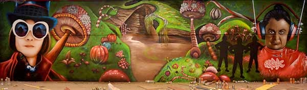 Graffiti mural la fábrica de chocolate