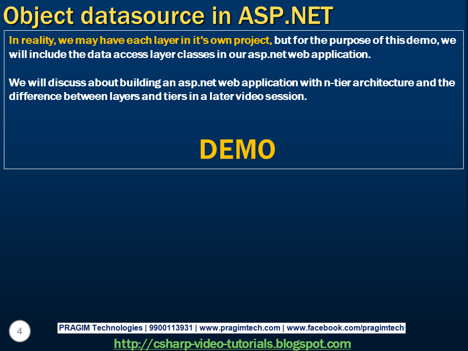 Sql server, .net and c# video tutorial: Part 3 – Object DataSource in ASP.NET