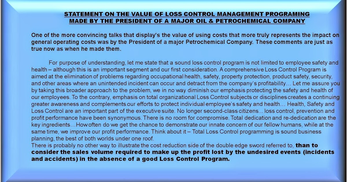 GLOBAL LOSS CONTROL'S BLOG 484-239-4436 Virtual and Onsite Consulting ...