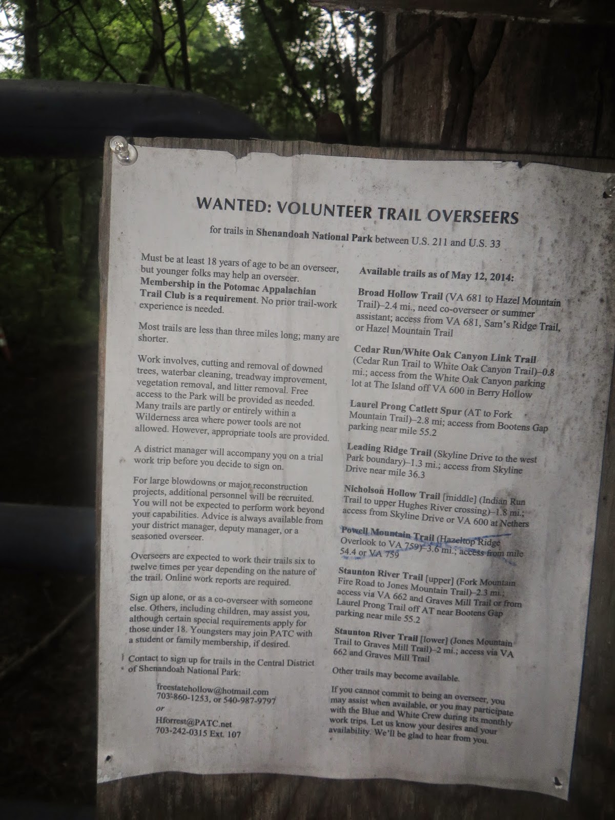 Old Rag Mountain Hikes/Patrols by RSL: Old Rag Signs 2014, PATC Old Rag ...