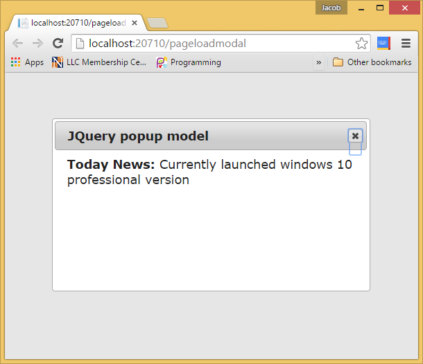 How to show popup on page load using JQuery