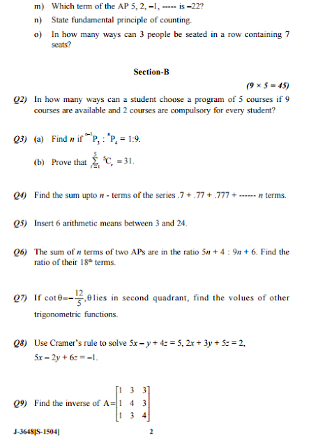 Basic Mathematics - I B.Sc IT University of Calcutta 2010 Question ...