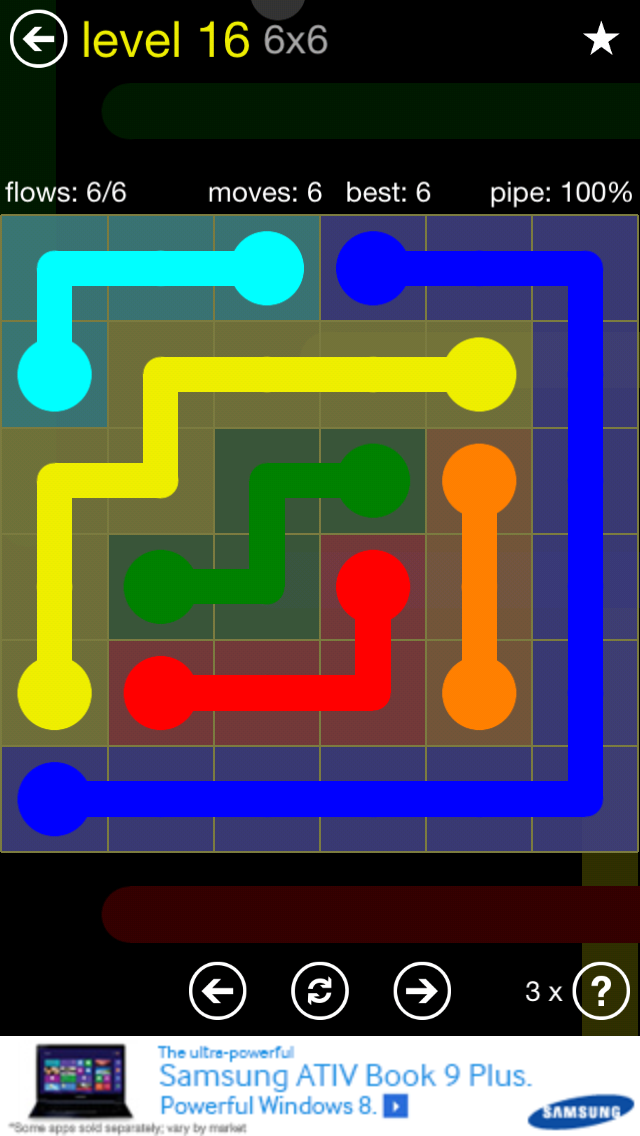 Flow-Free-Solutions (Çözümleri): Regular Pack - 6x6 Level 16 Solution