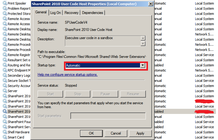 Error occurred in deployment step 'Activate Features': Cannot start service SPUserCodeV4 on ...