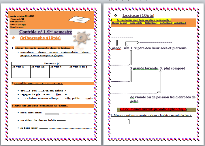 contrôle niveau 5AEP orthographe et lexique - الموسوعة الرقمية