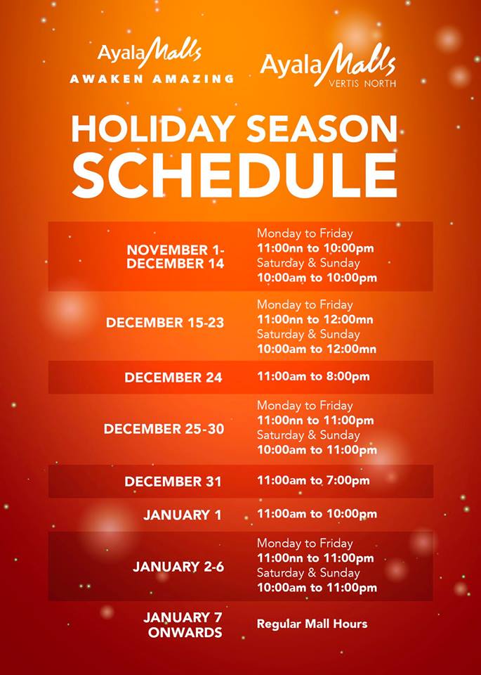 Manila Shopper: Holiday 2018 Schedule of Malls, Supermarkets, Theme Parks
