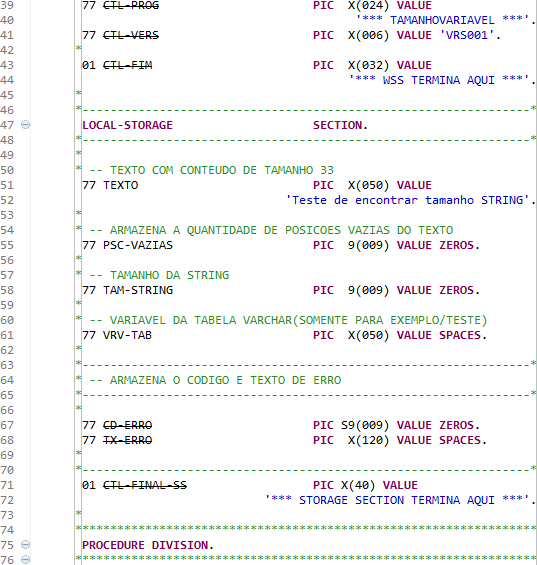 Experiência COBOL: Encontrar tamanho de uma String - Inspect Reverse