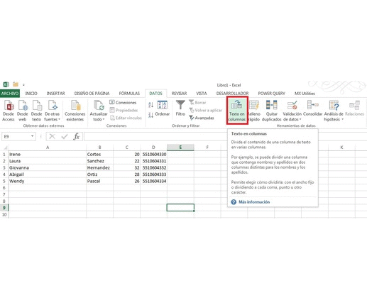 Texto en columnas. Separar texto por delimitador