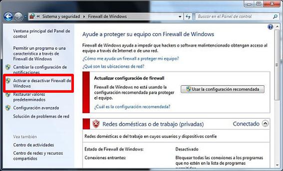 Manual para activar firewall en windows: Activar Firewall para Windows 7