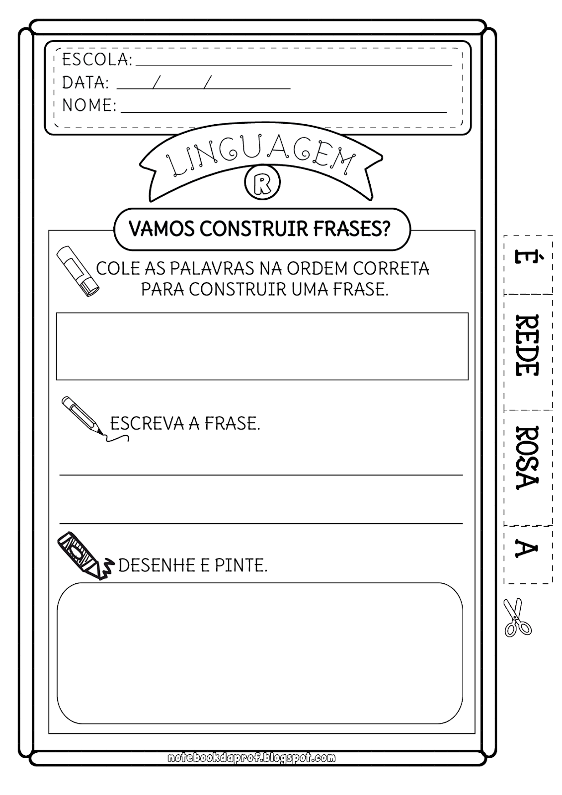 Construção de frase - Letra R ~ Atividades para baixar