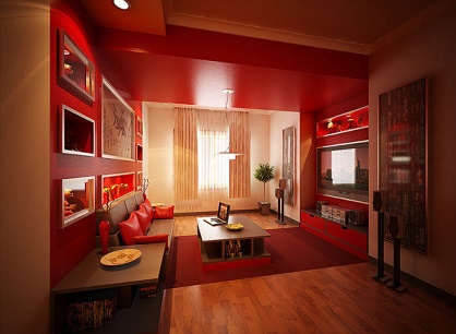 Salas modernas con paredes color rojo