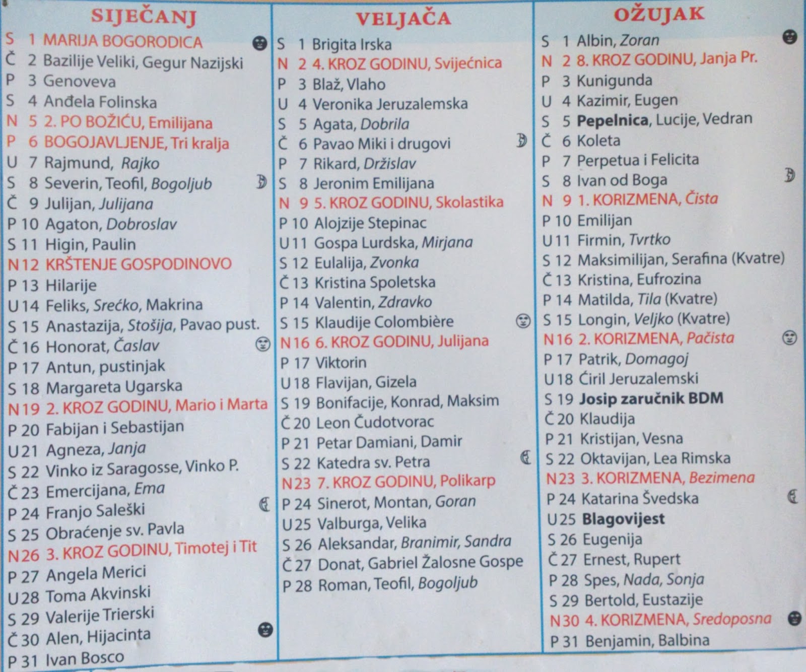 Ovdje ćete naći najvažnije hrvatske blagdane,svetce i PRAZNIKE