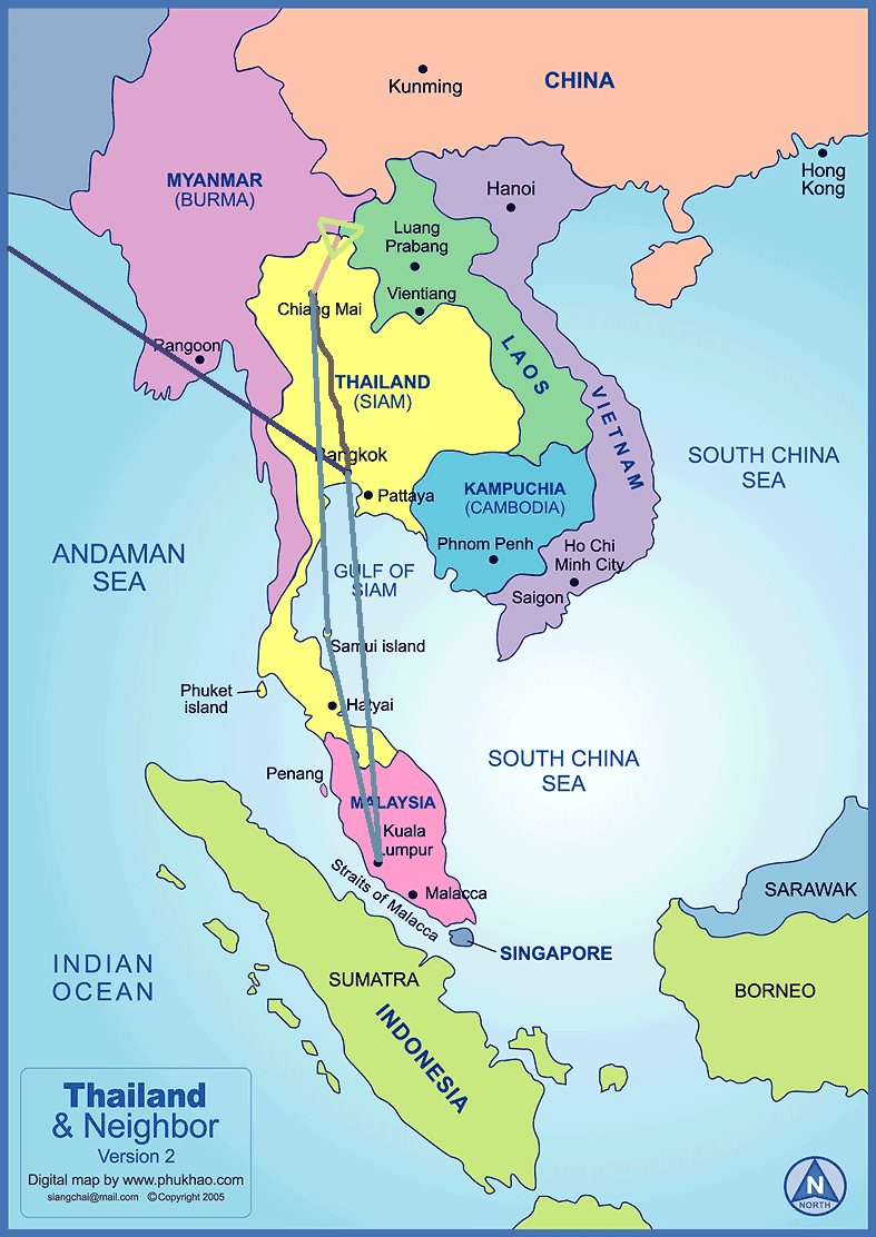 potovanje Tajska: Zemljevid tajske in zarisane poti