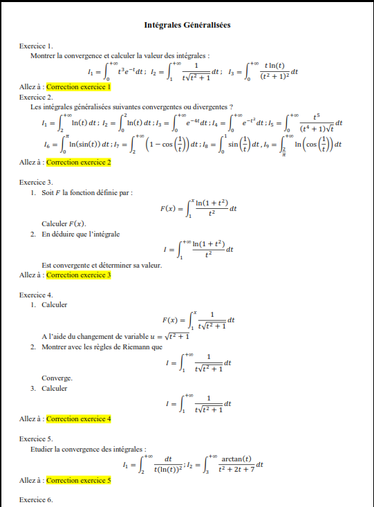 exercices corrigés integrale généralisée | livres scientifiques