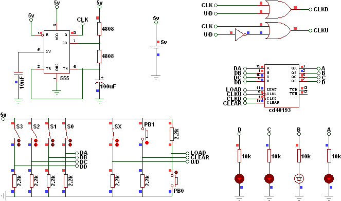 Contador síncrono de 4 bits ascendente descendente