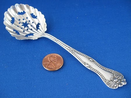 Antiques And Teacups: Sterling Silver Sugar Sifting Spoon Fancy Shell USA
