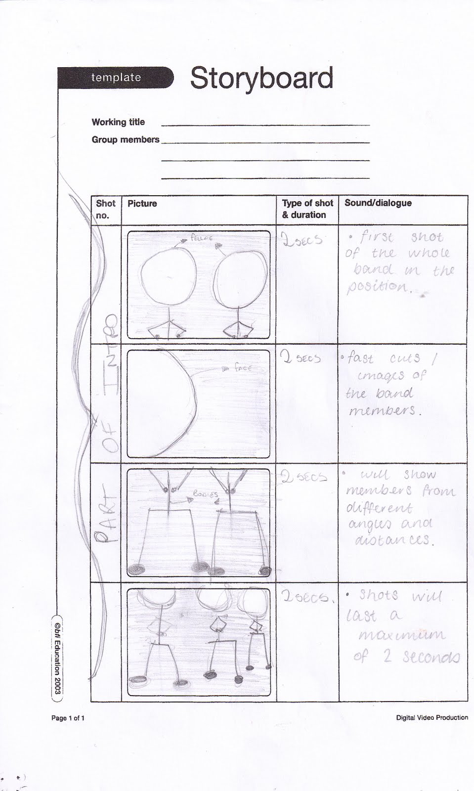 Naomi Oiku: A2 Media: Music Video: Storyboarding & Planning Our Shots