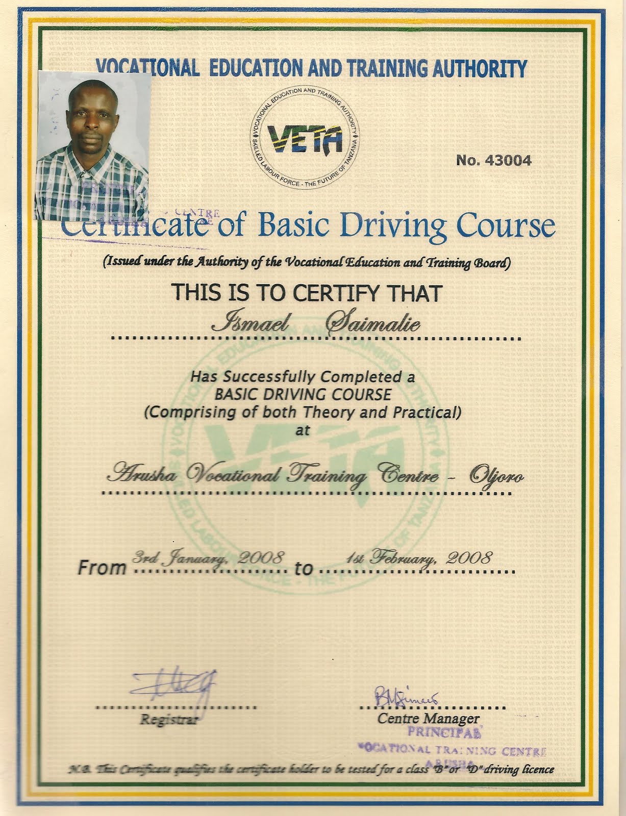 Professional Tourguide School-Graduate: 71. Ismael Saimalie, Graduate.