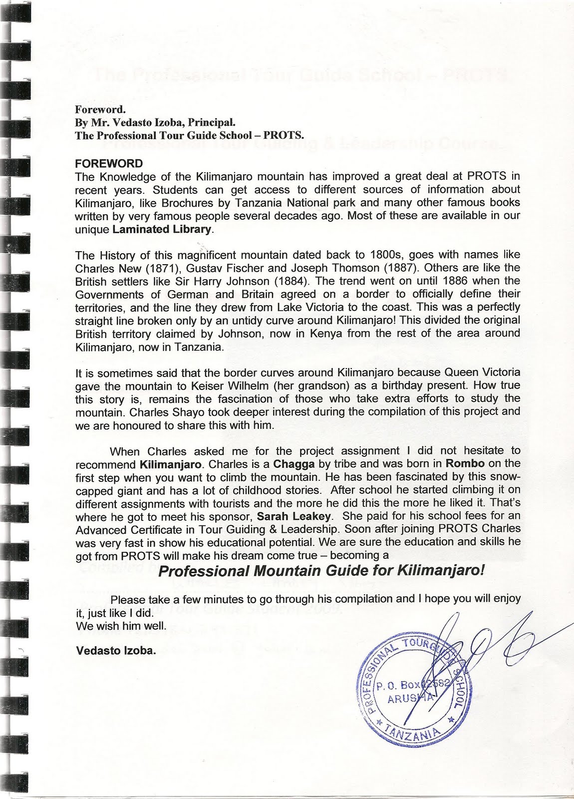 Professional Tourguide School-Graduate: 5. Charles Shayo, Graduate.