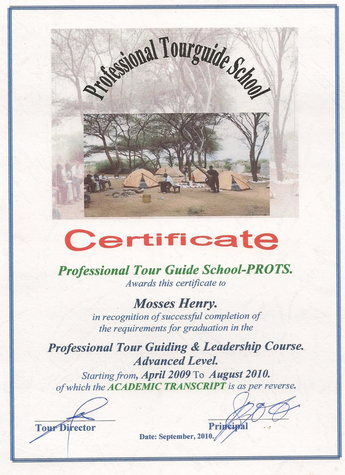 Professional Tourguide School-Graduate: 83. Mosses Henry, Graduate.