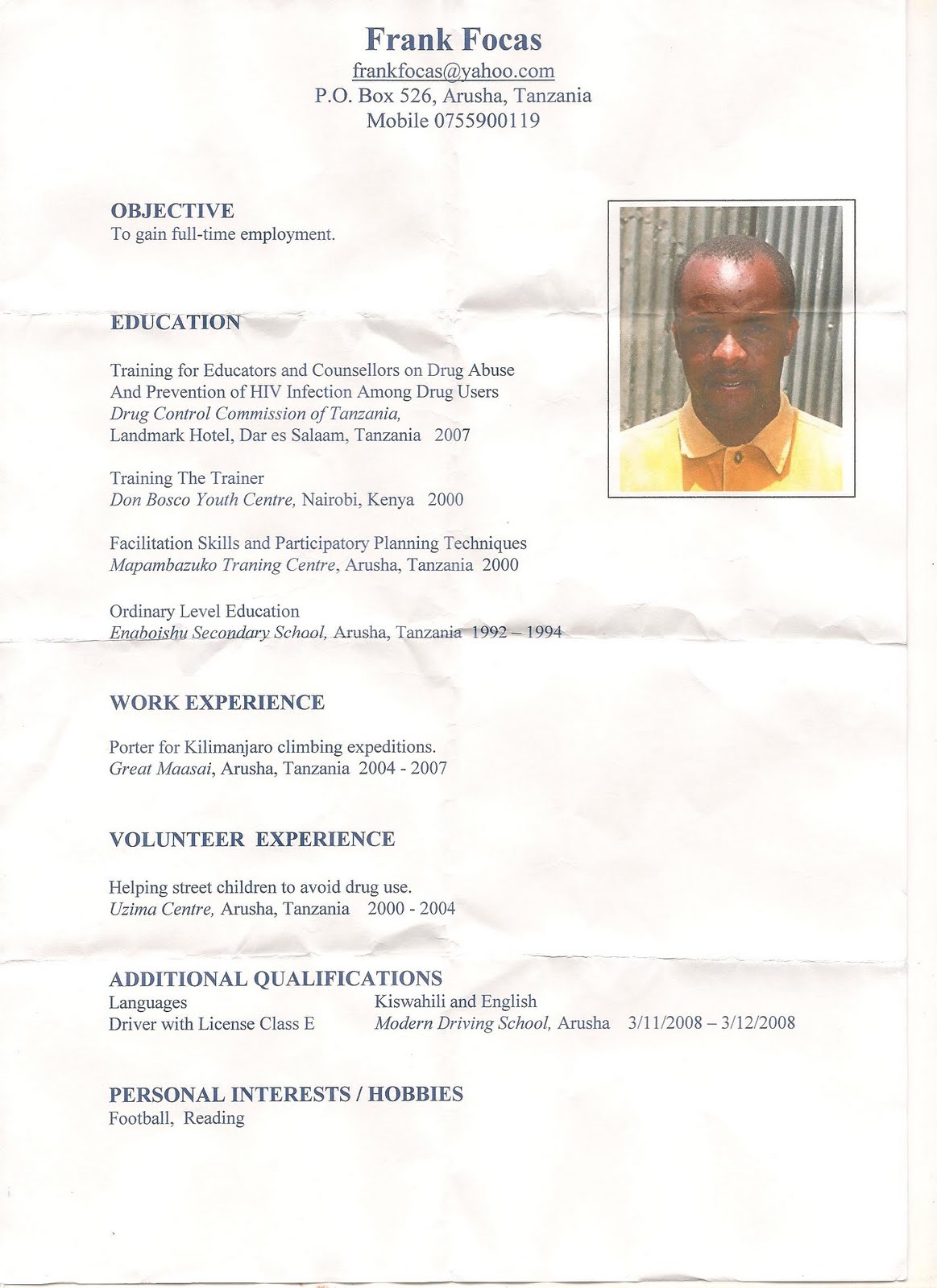 Professional Tourguide School-Graduate: 56. Frank Focus Minja, Graduate.