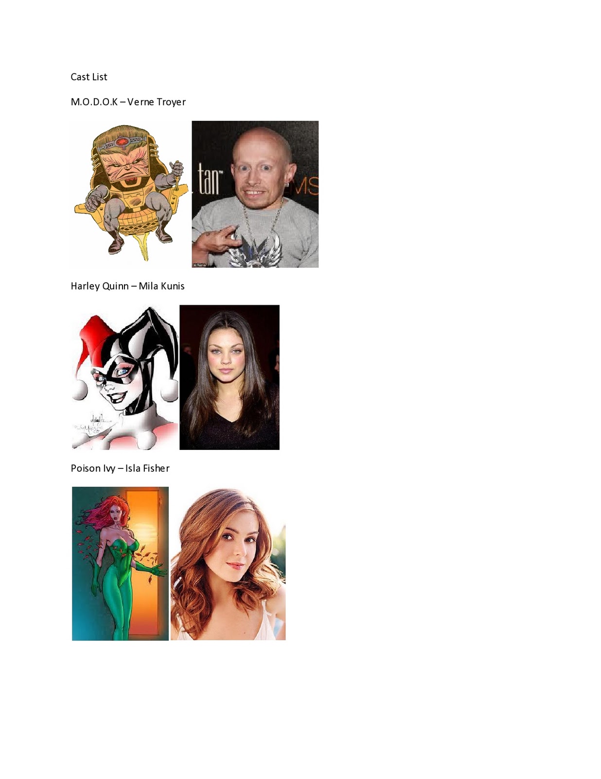 Joe Rocket's Blog: Comic Book Character Celebrity Cast List