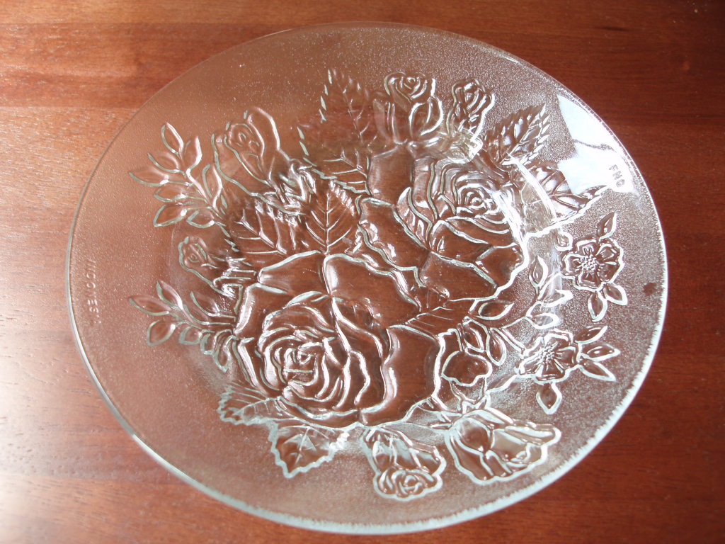 Vintage Opal: Glass Plate with Rose Design
