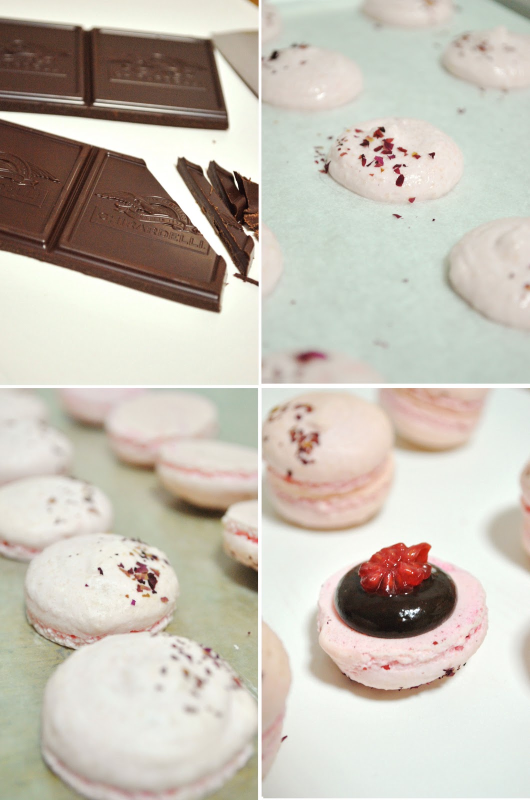 Sweets and Loves: Raspberry Rose Dark Chocolate Macarons
