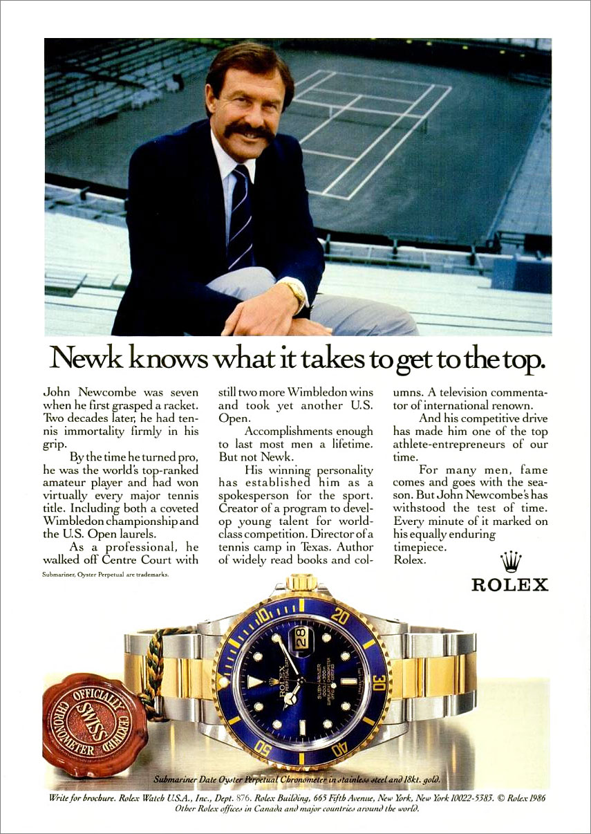 Welcome to RolexMagazine.com: 1986 John Newcombe Rolex Tennis Ad ...