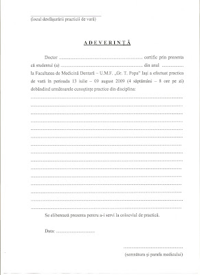 Medicina Dentara - Iasi: ADEVERINTA PRACTICA DE VARA