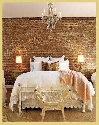 Roses and Rust: Exposed brick in the bedroom
