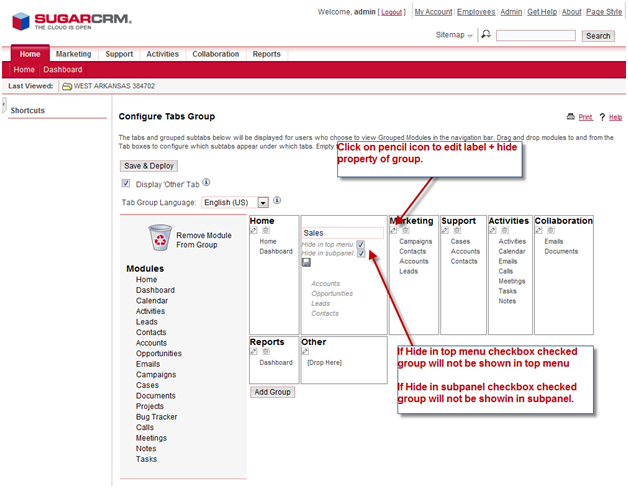 Its A Code Thing Sugarcrm 552 Grouped Menu Allow Hiding In Subpanels Or Main Menu