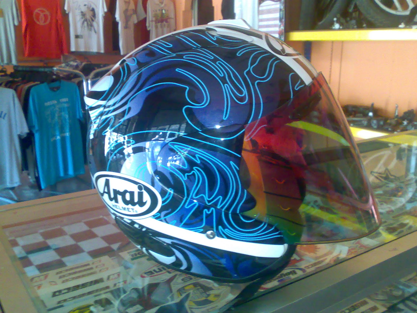KOBERT GALLERY: ARAI RAM 3 RIPTIDE BIRU SIZE M + VISOR RAINBOW