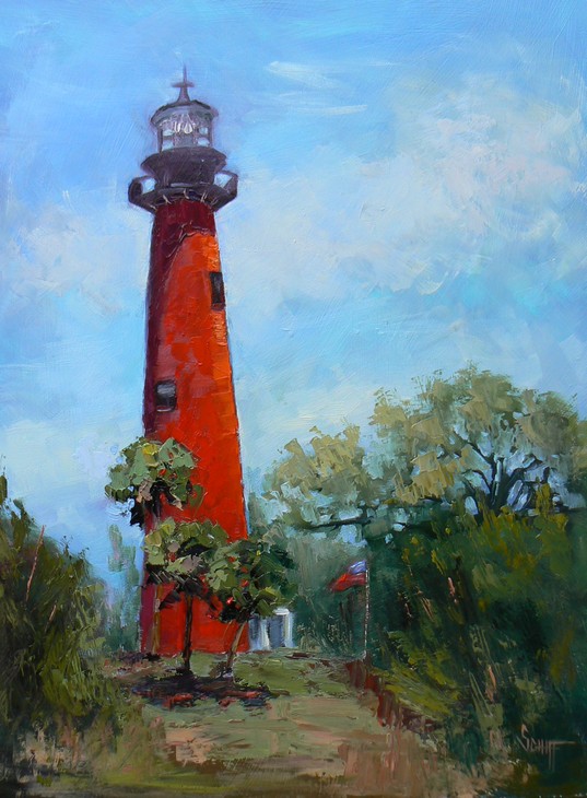 CAROL SCHIFF DAILY PAINTING STUDIO: JUPITER LIGHTHOUSE, 12X16, OIL, SOLD