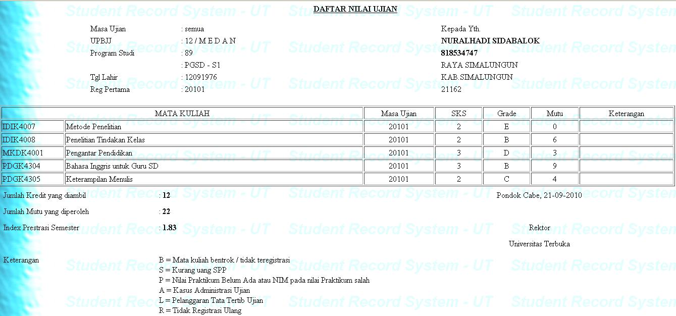 Cara melihat Nilai Universitas Terbuka dari Warnet