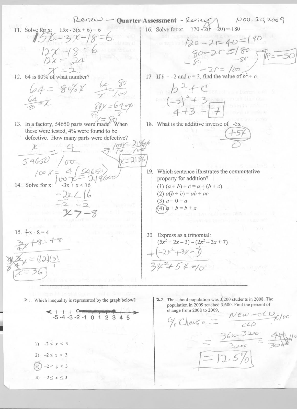 Mr. Napoli's Algebra: November 2009