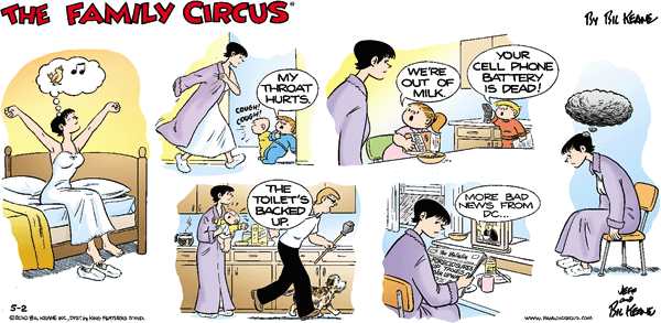 The Comics Section: Family Circus: The toilet's backed up.