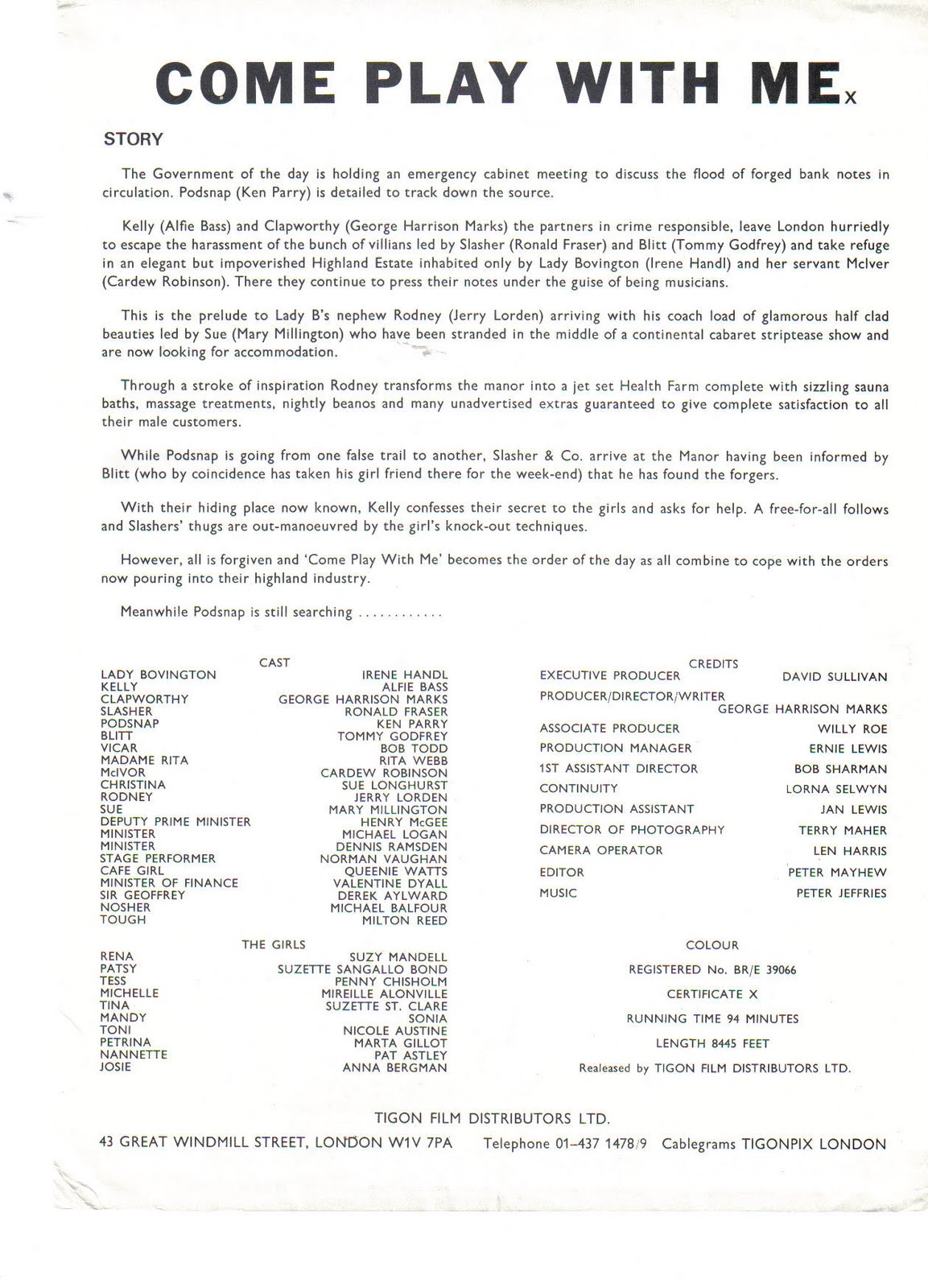 Theres Something About Mary Millington: Come Play With Me - press book