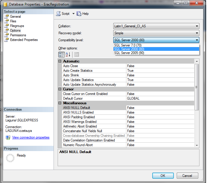 Setting Mssql Server 2005 Table 2000 Compatible Czetsuya