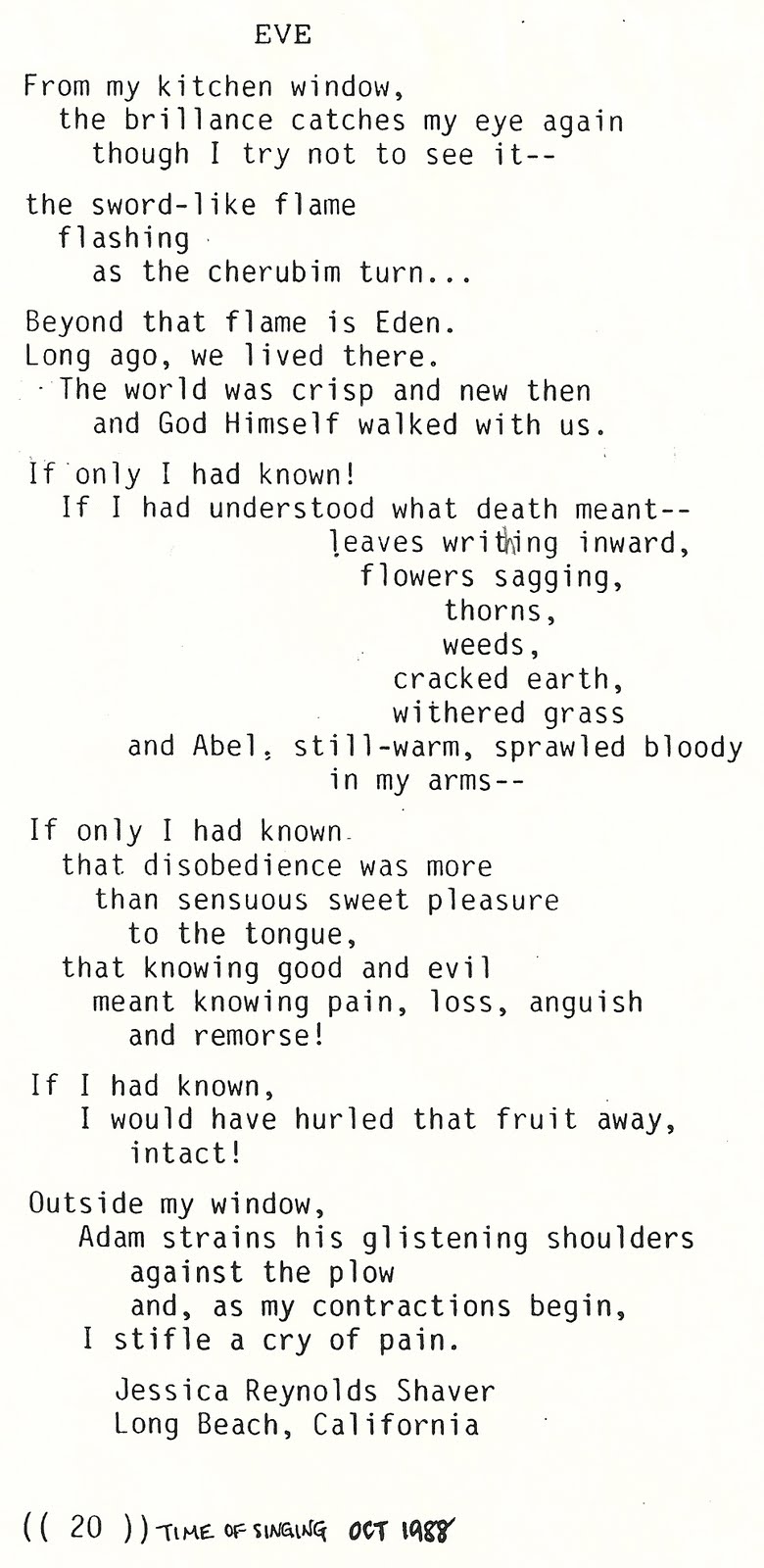 BONUS FEATURES: POEM: Eve