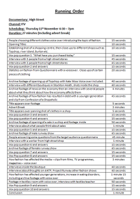 Kirsty Dunn A2 Media: running order