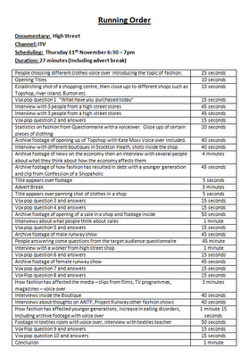 Kirsty Dunn A2 Media: running order