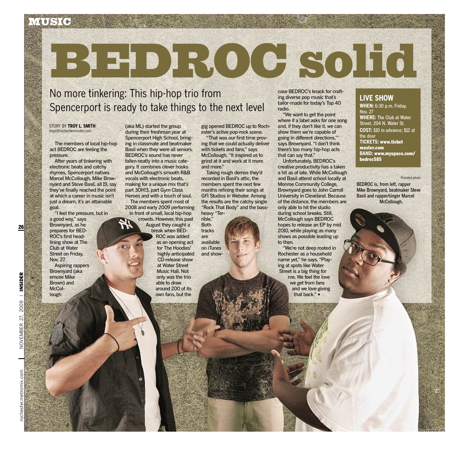 BEDROC MUSIC: BEDROC feature story in INSIDER magazine