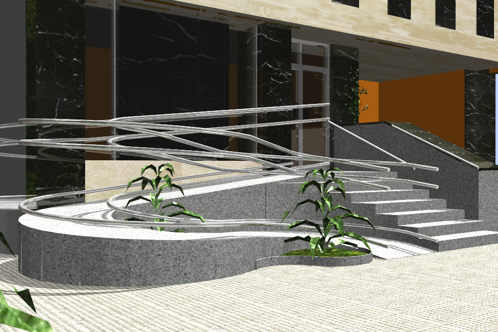 Infografía y Delineación 3D: Rampa de minusválidos a edificio