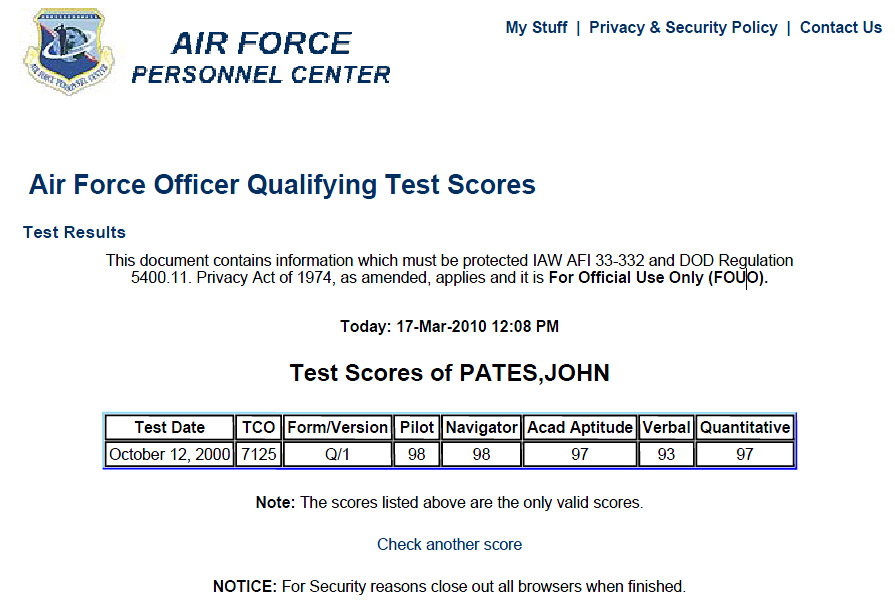 Johnny J's Thoughts: My AFOQT Results and Disappointment with AF Recruiters