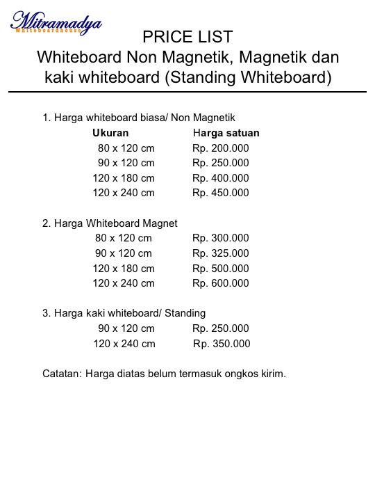 Mitramadya: Daftar Harga Whiteboard
